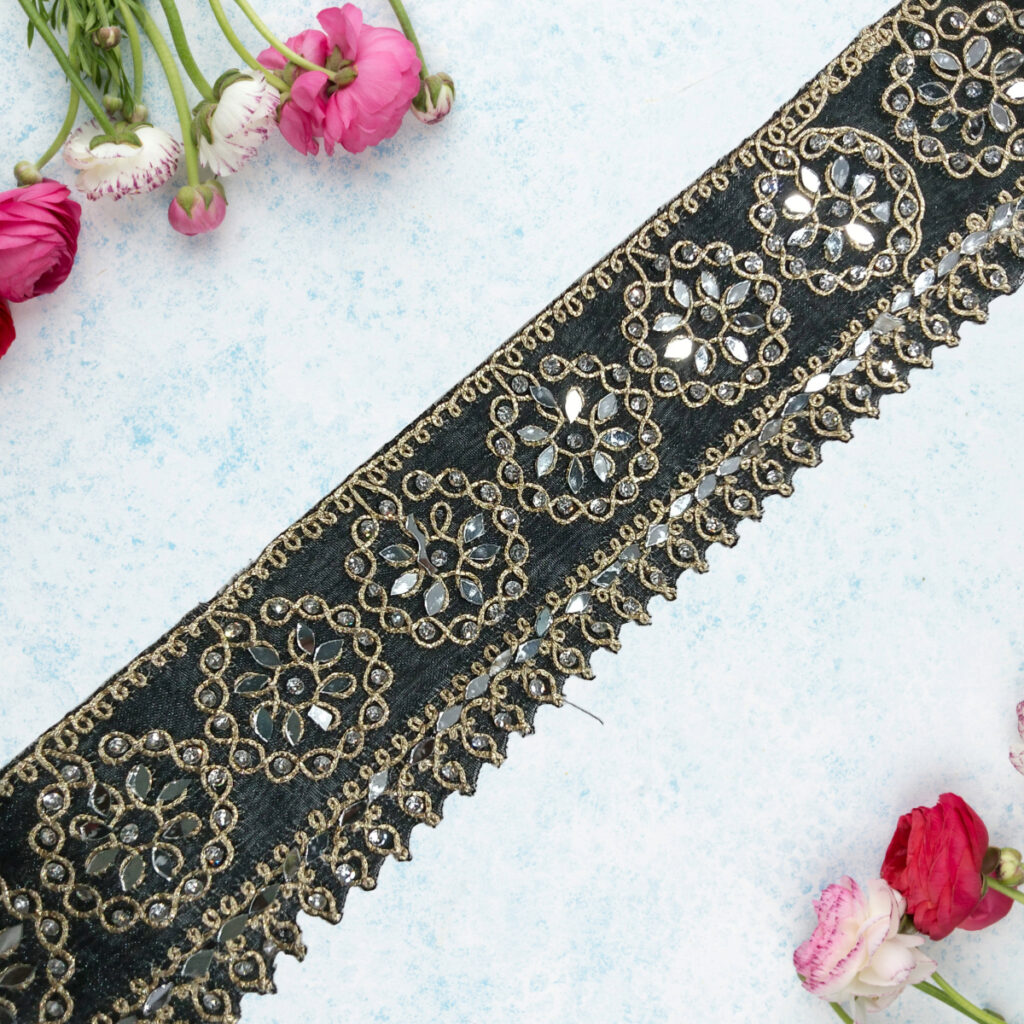 Elegant black and gold embroidered trim Lace – Sardar JI Lace Wale